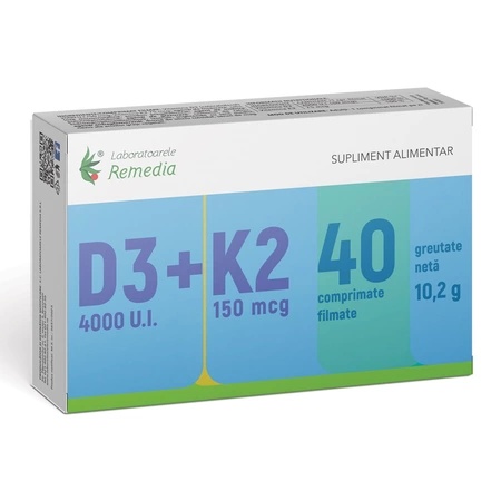 Vitamina D3 4000 UI + Vitamina K2 150 mcg, 40 comprimate filmate ...